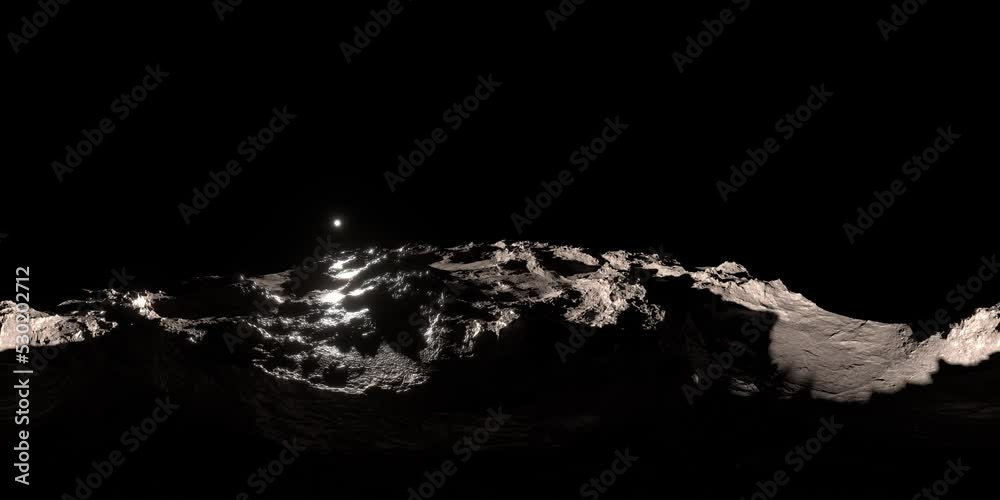 360 degree space background with Asteroid surface near the Sun ...