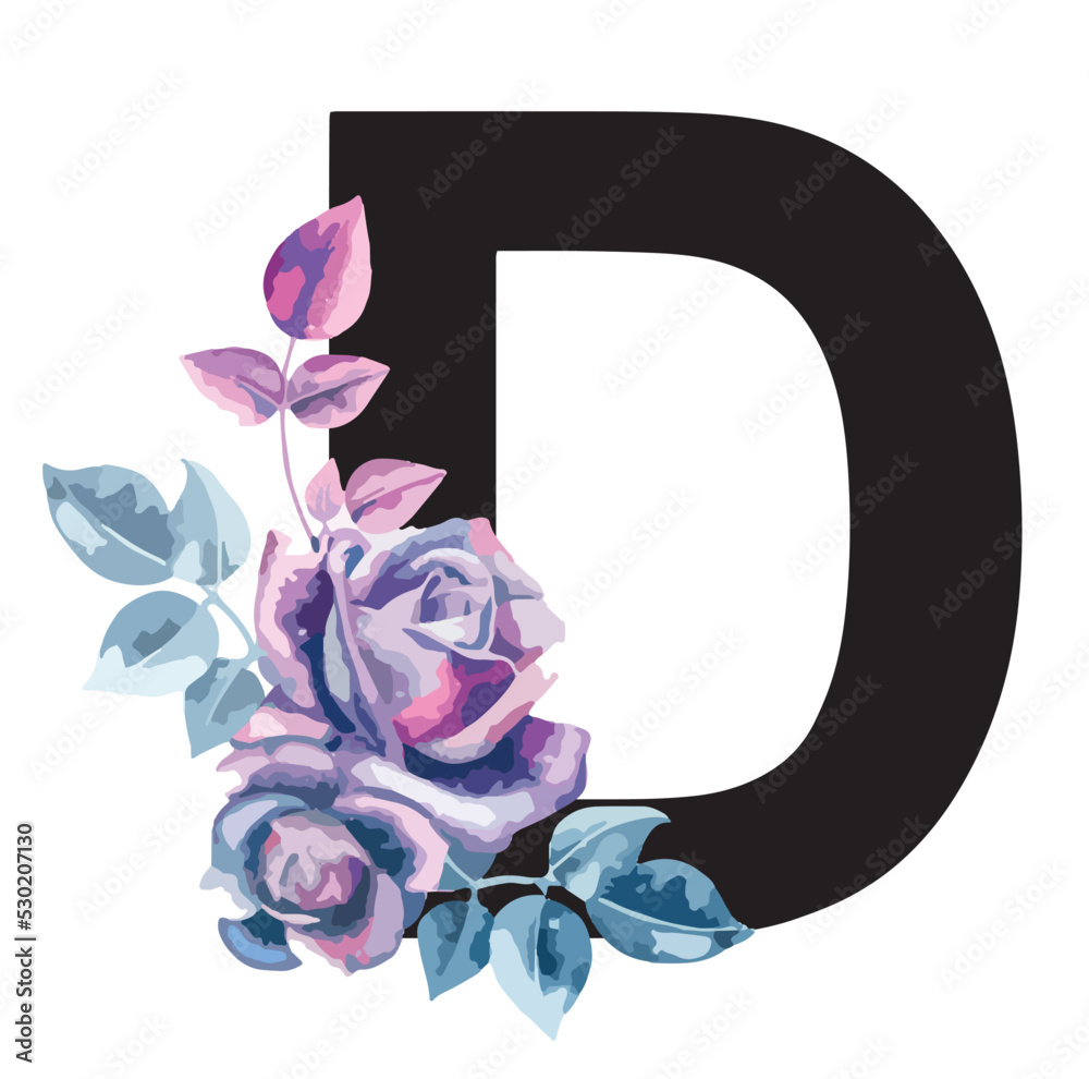 Single D letter with beautiful floral elements. alphabet with beautiful ...