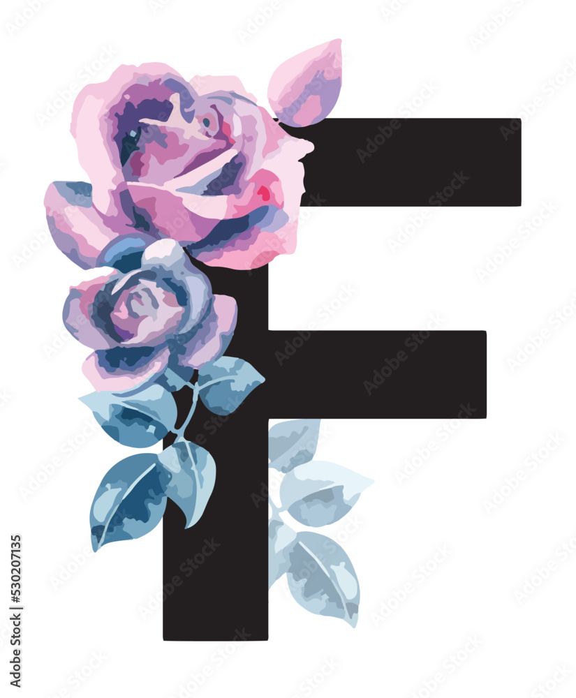 Single F letter with beautiful floral elements. alphabet with beautiful ...