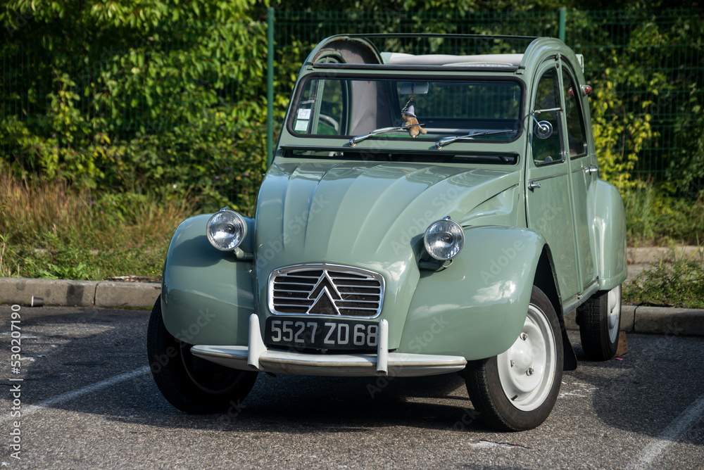 Mulhouse - France - 11 September 2022 - Front view of green Citroen ...