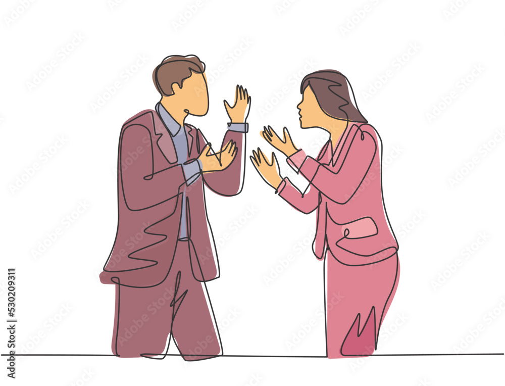 Single continuous line drawing of young angry businessman and ...