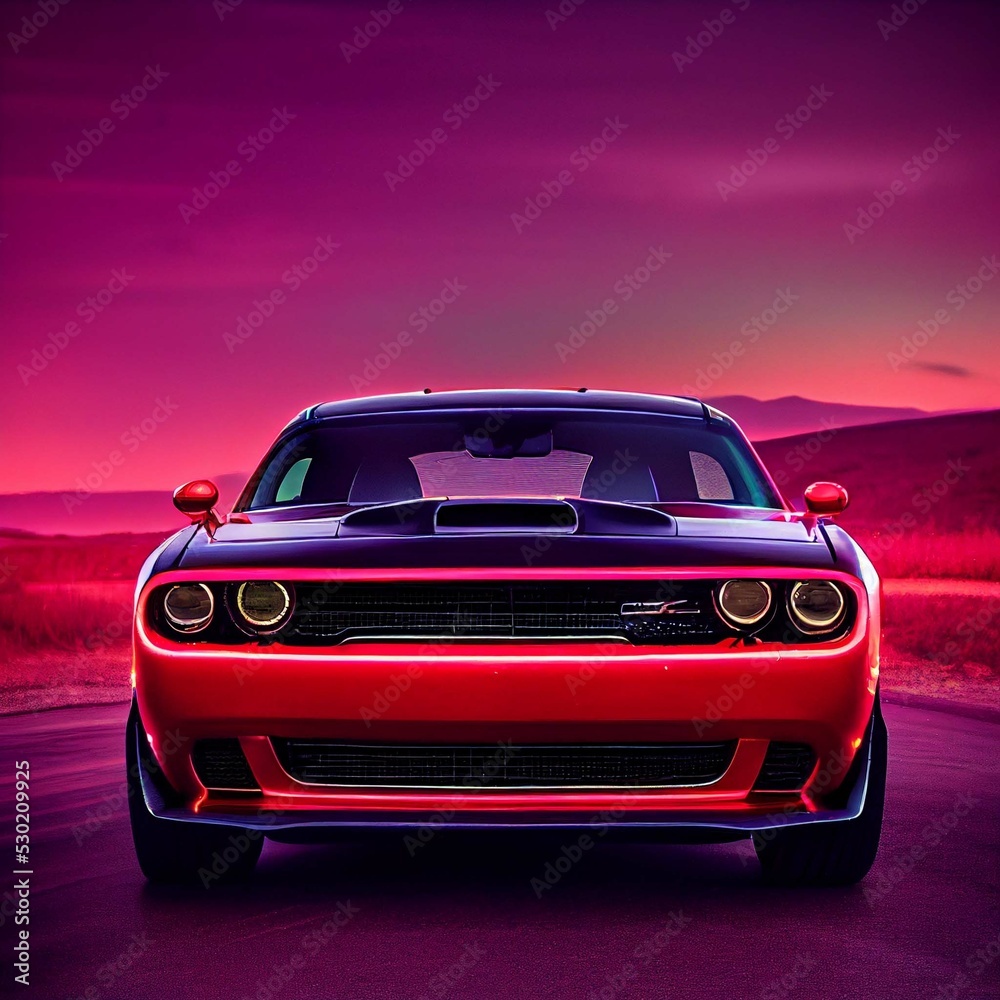 Dodge Challenger SRT Hellcat against a backdrop of architecture -3d ...
