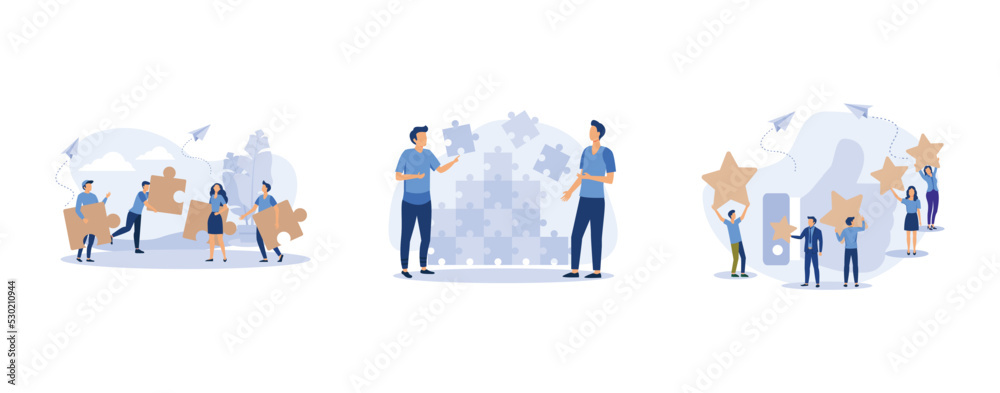 people connecting puzzle elements, symbol of teamwork, cooperation ...