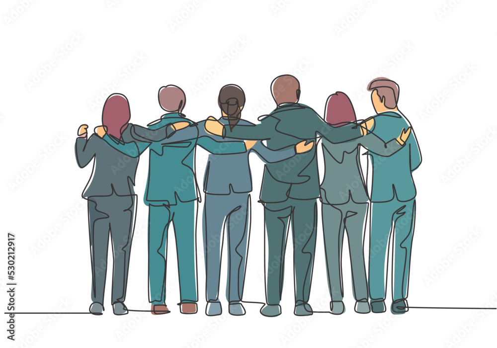 One single line drawing about group of men and woman from multi ethnic ...