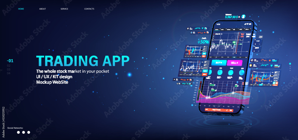 Crypto App for trading on mobile phone. Template 3D Smartphone for ...