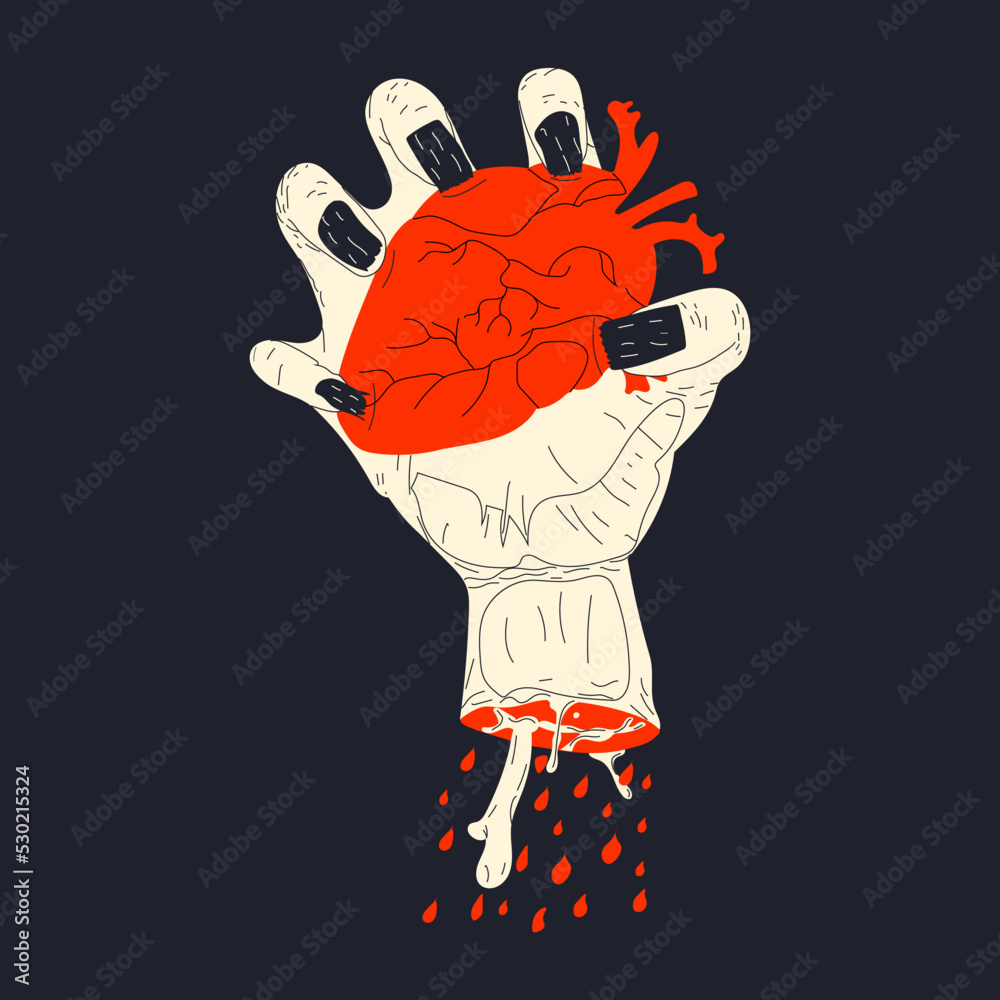 A terrible hand with a ripped out heart.Vector in cartoon style. All ...