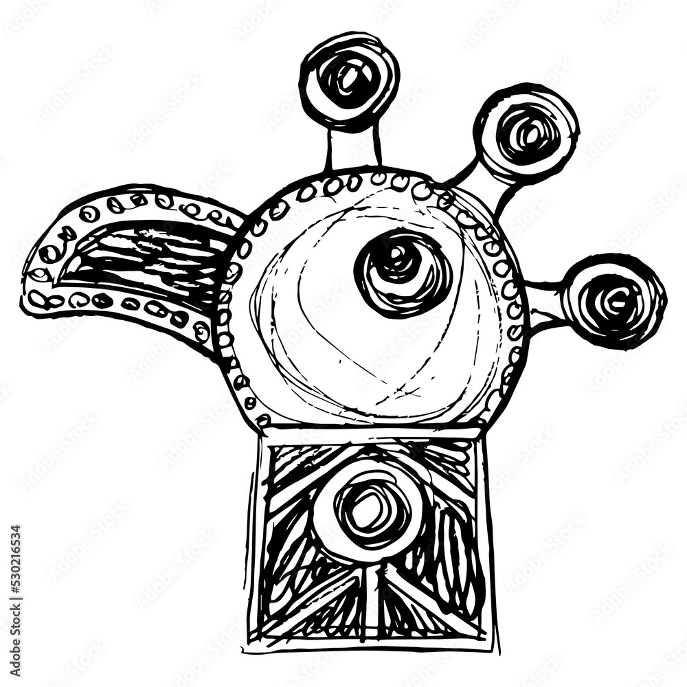 Stylized head of a peacock bird. Medieval Hunnish design. Hand drawn ...