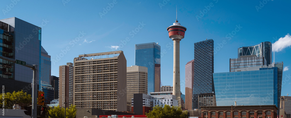 Calgary Downtown Skyline and Cityscape with street view of Calgary ...