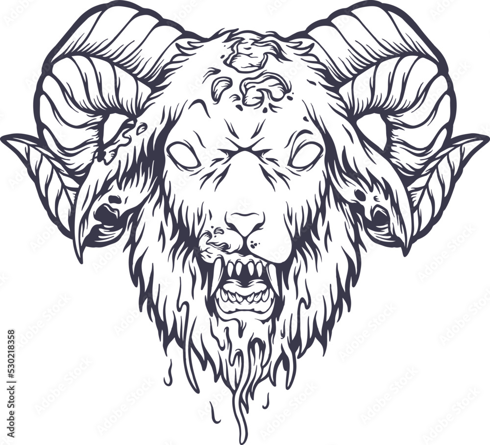 Scary angry goat monochrome illustration Vector illustrations for your ...