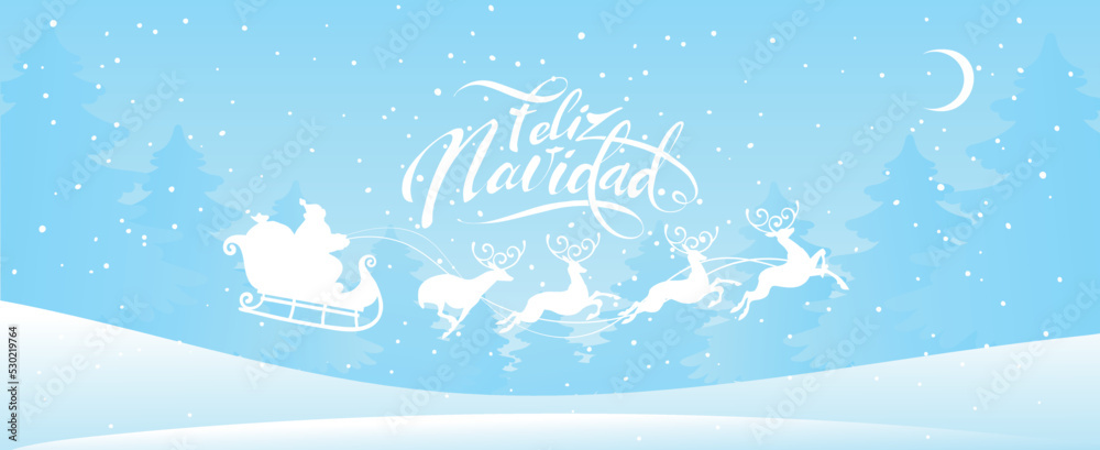 Feliz navidad. Merry christmas banner in spanish. White hand lettering ...