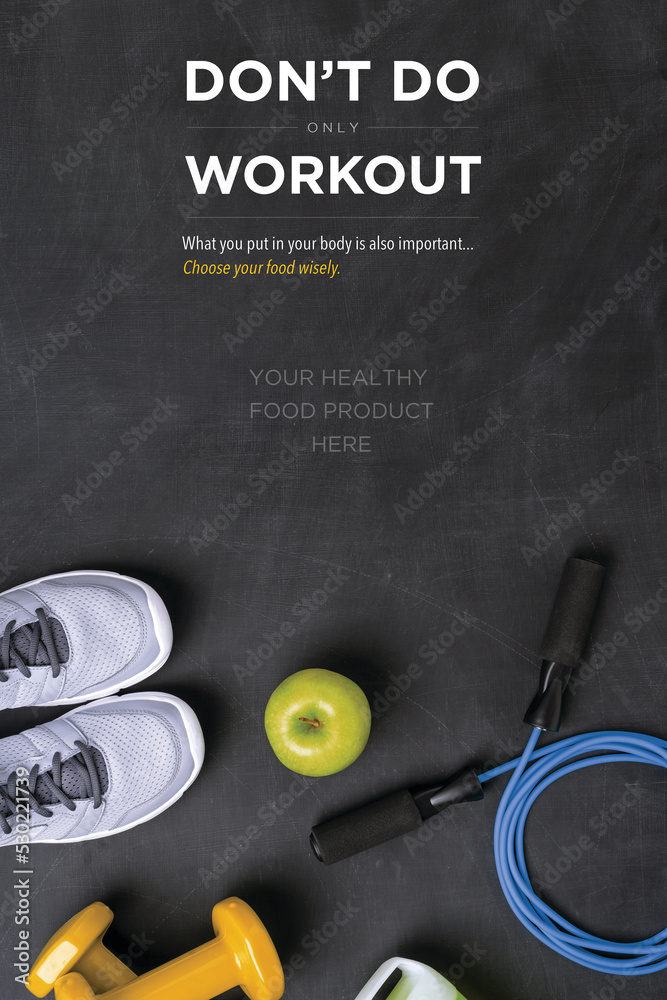 Healthy food and fitness. A creative and conceptual mockup ad for ...