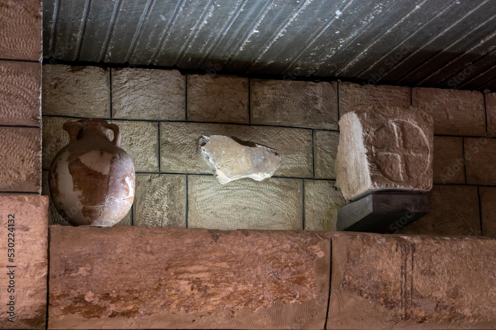 Partially preserved stone exhibit of the Byzantine period on display in ...
