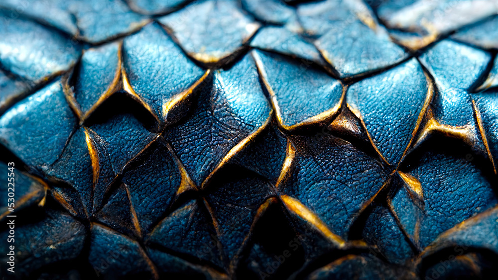 Blue and gold beast skin. Abstract leather wallpaper. Dragon scales ...