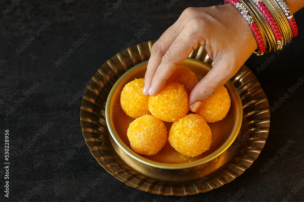 Diwali sweets coconut mango Laddu peda Indian sweet festival dish ...