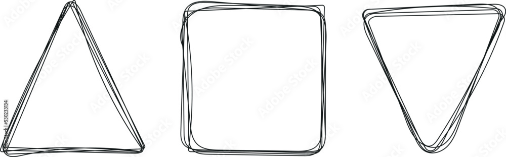 Hand drawn geometric shapes. Line art sketch freehand doodles. Set of ...