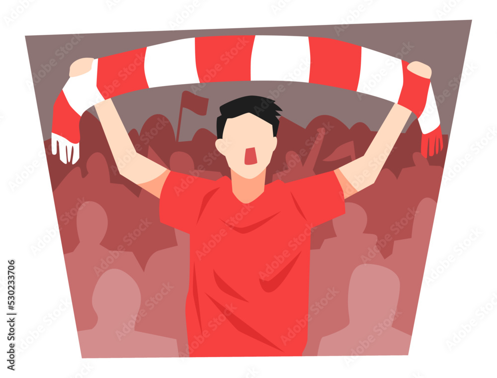 illustration of passionate male football fans. supporter, crowd ...