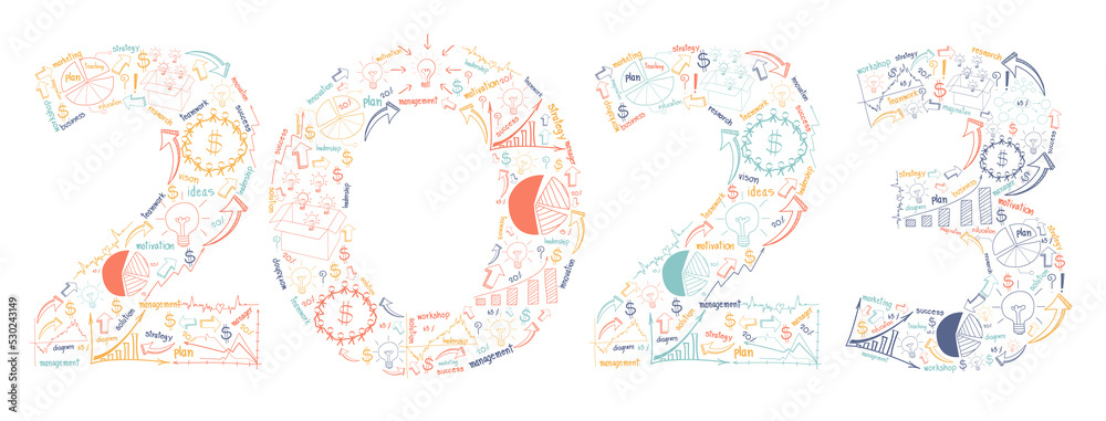 2023 new year number design with drawing charts and graphs business ...