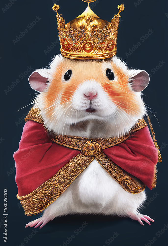 king hamster wearing a red cape and a crown Stock Illustration | Adobe ...