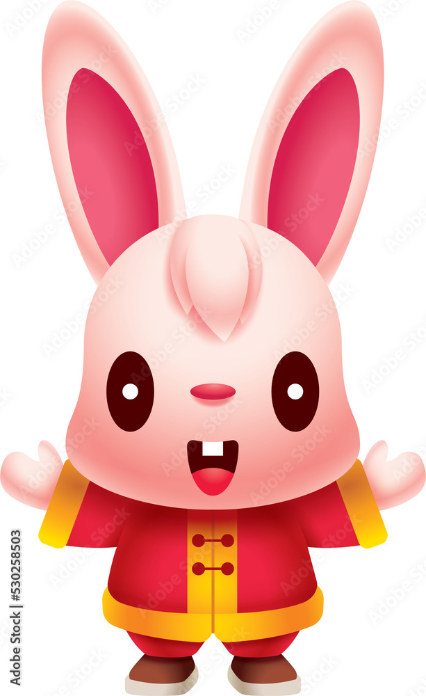 Happy Chinese New Year 2023. Cartoon cute long ears rabbit wearing ...