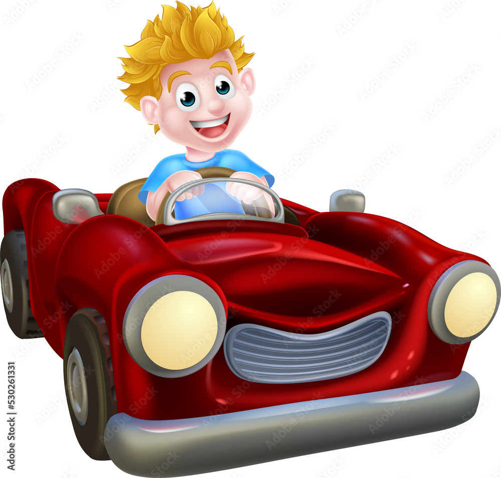 Cartoon Boy Driving Car Stock Illustration | Adobe Stock