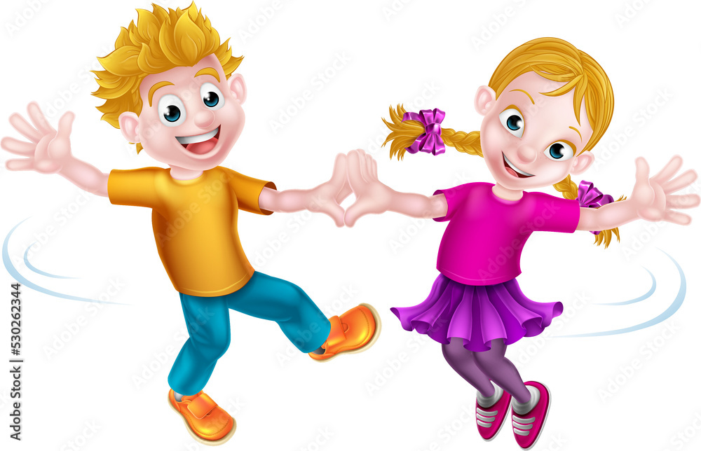 Cartoon Children Dancing Stock Illustration | Adobe Stock