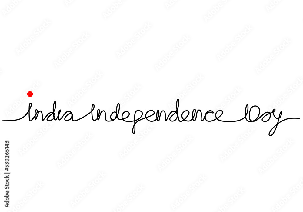 One continuous single line hand drawn of india independence day word ...