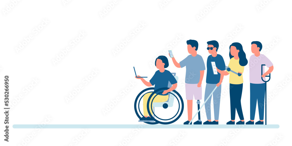 Disabled group people on wheelchair and other handicap. Disability and ...