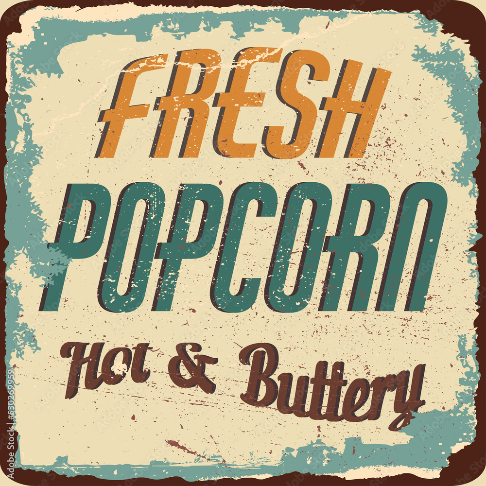 Vintage Popcorn metal sign.Retro poster 1950s style. Stock Illustration ...
