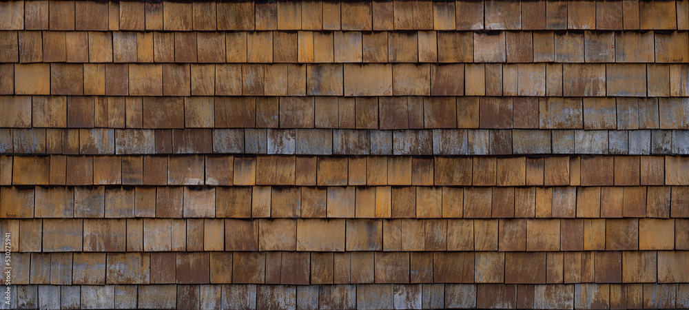 Old brown rustic dark wooden shingle wall facade texture - wood ...