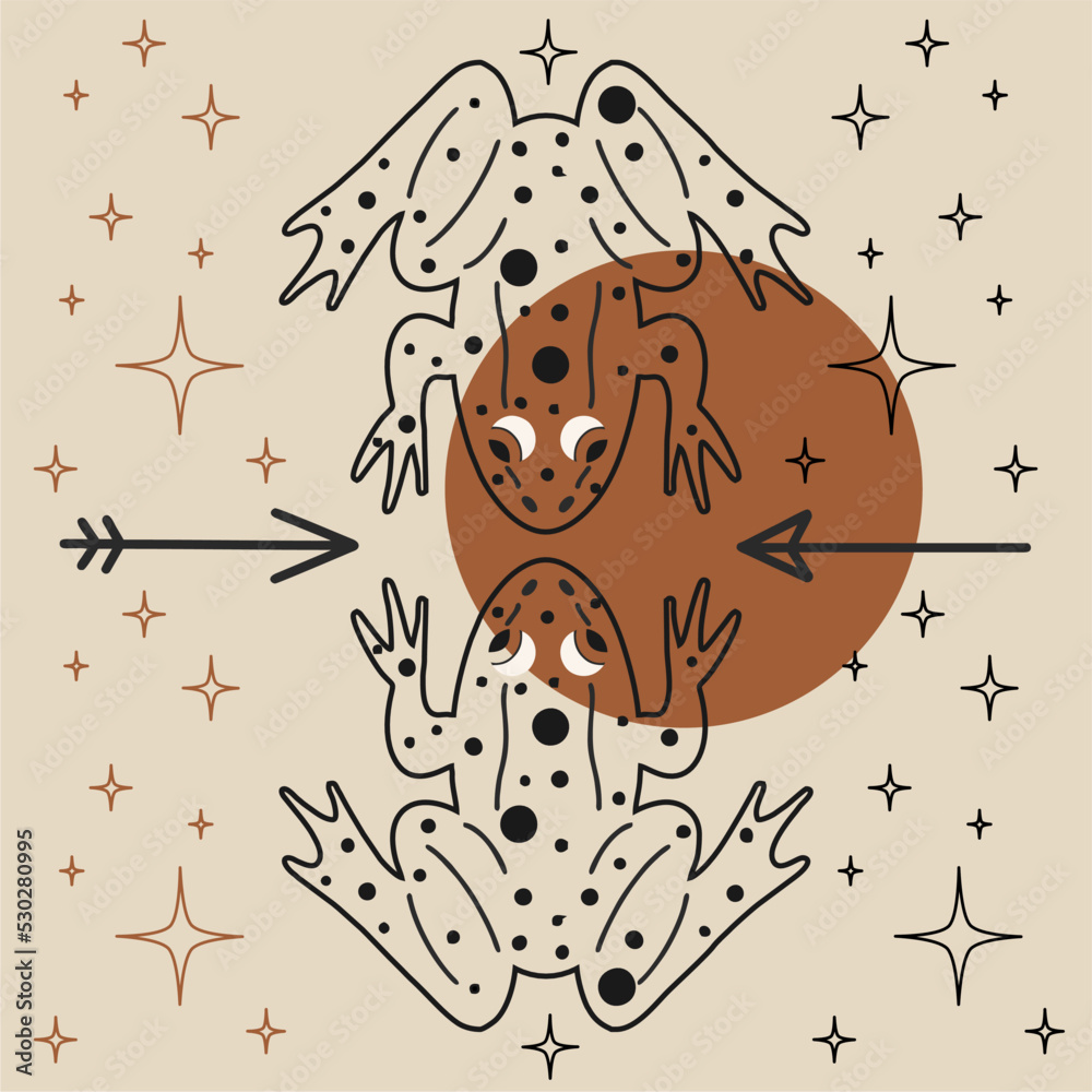 Magic frogs, arrows and stars. Mystical esoteric light witchcraft ...