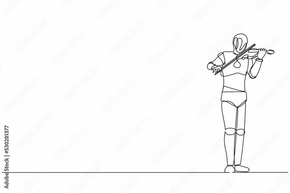 Continuous one line drawing robot musician playing violin classic ...