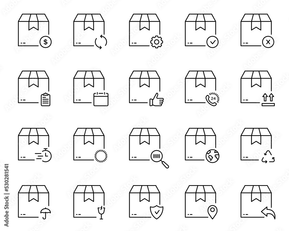 Shipment Packaging Cardboard Parcel Box For Delivery Service Line Icon