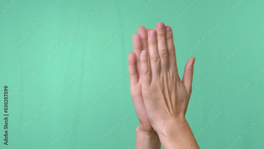 Female Hands Clapping their Hands on Empty Isolated Green Chroma Key ...