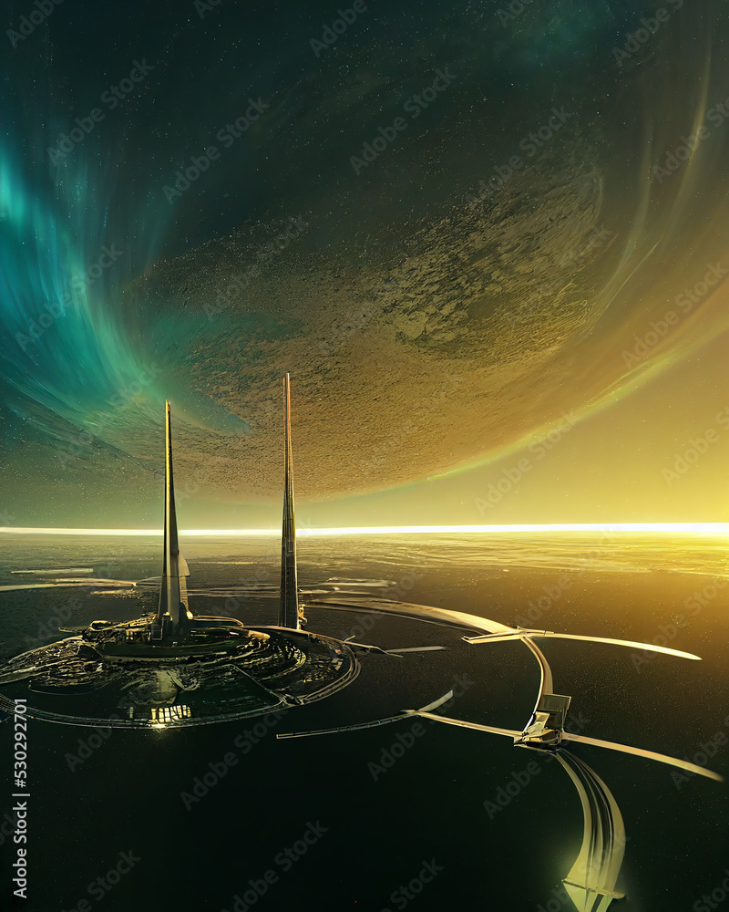 Futuristic Metropolis on Alien Water Planet Science Fiction Art ...