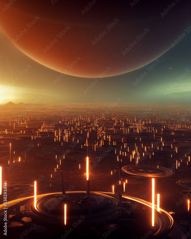 Futuristic Star Energy Plant on Alien Planet Science Fiction 3D Art ...
