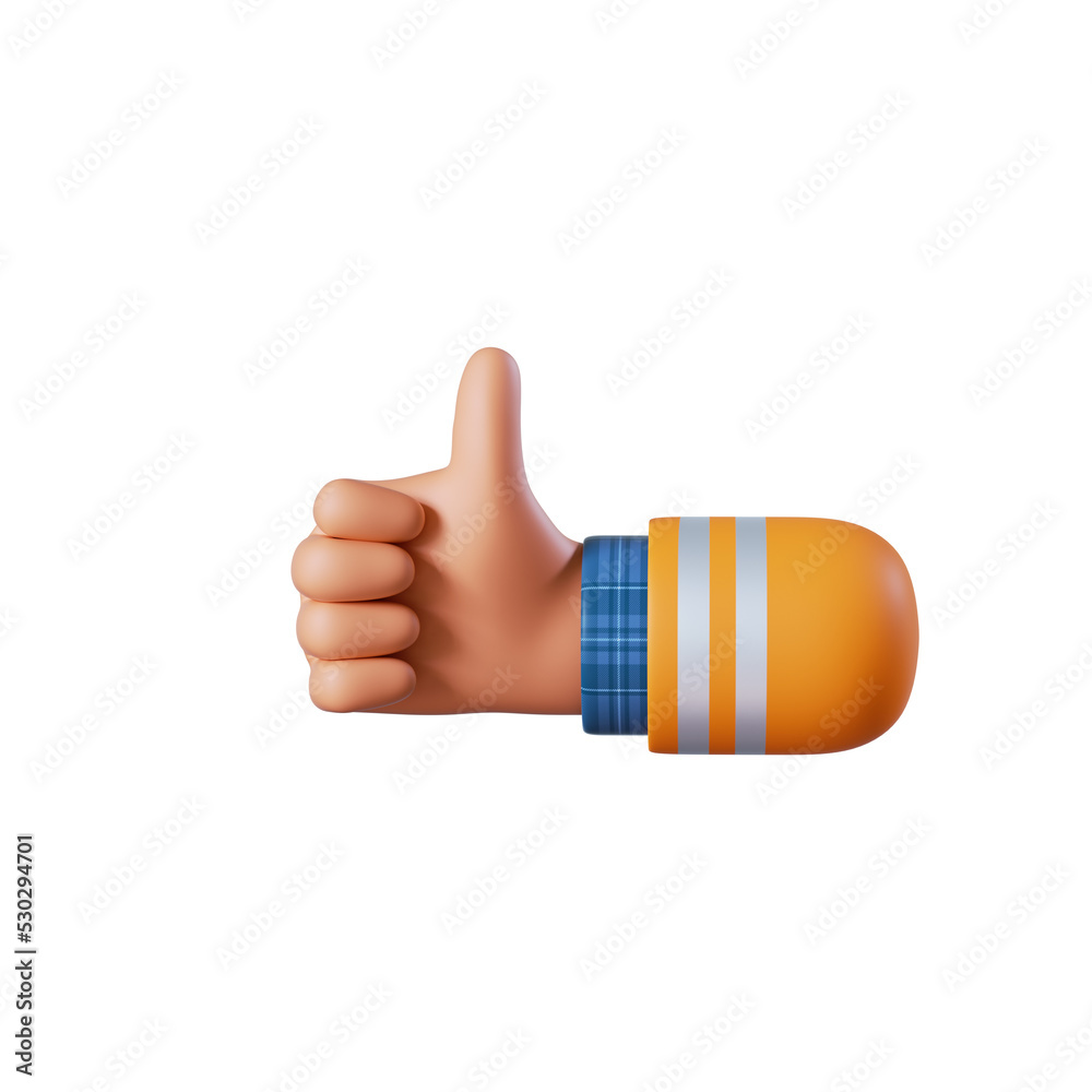3d render, cartoon human hand shows thumb up. Like gesture icon. Social ...