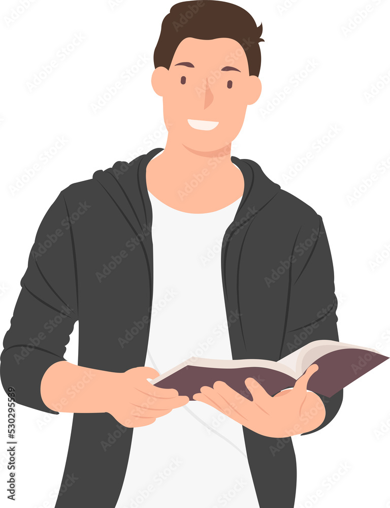 Cartoon daily life people male character man holding a book Stock ...
