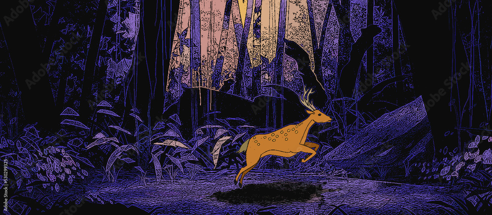 Running deer in the night forest, 8-bit pixel art Stock Illustration ...