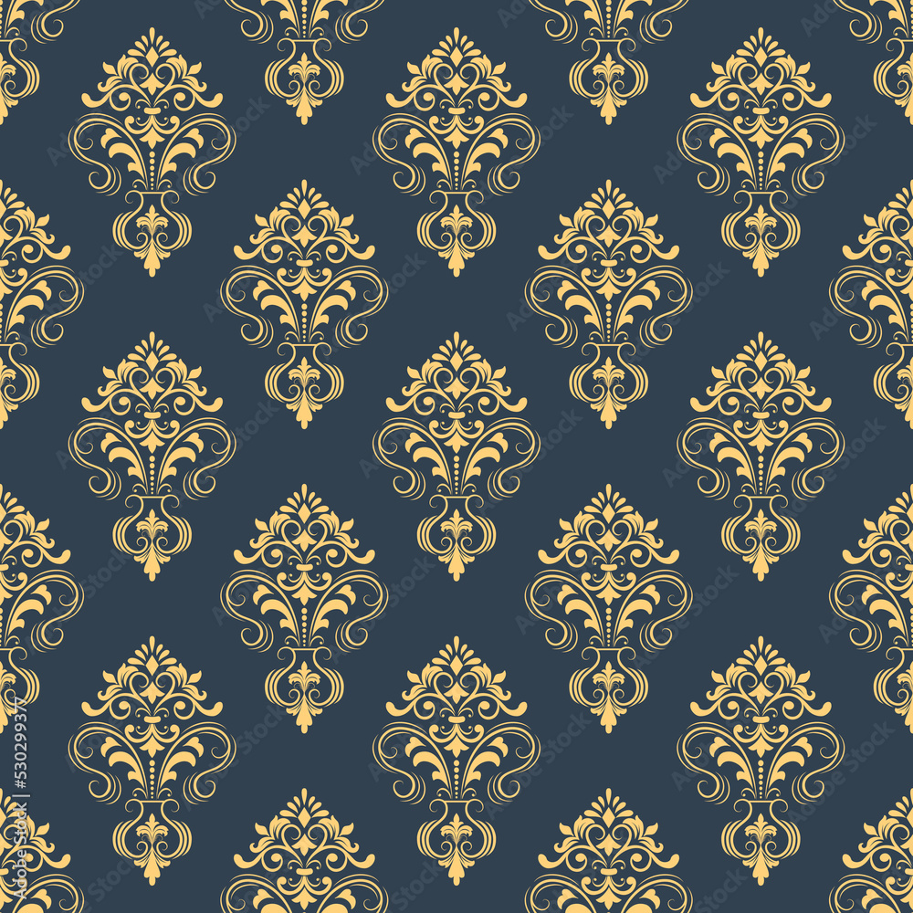 Vector damask seamless pattern background. Elegant luxury golden ...