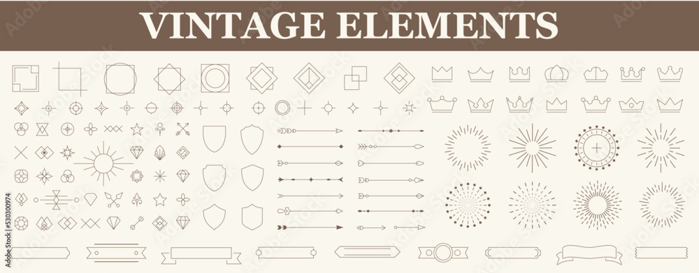 Vintage line elements set. Classic ornament frame. Retro design ...