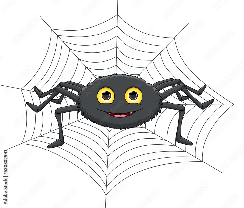 cartoon cute spider on spider web Stock Vector | Adobe Stock