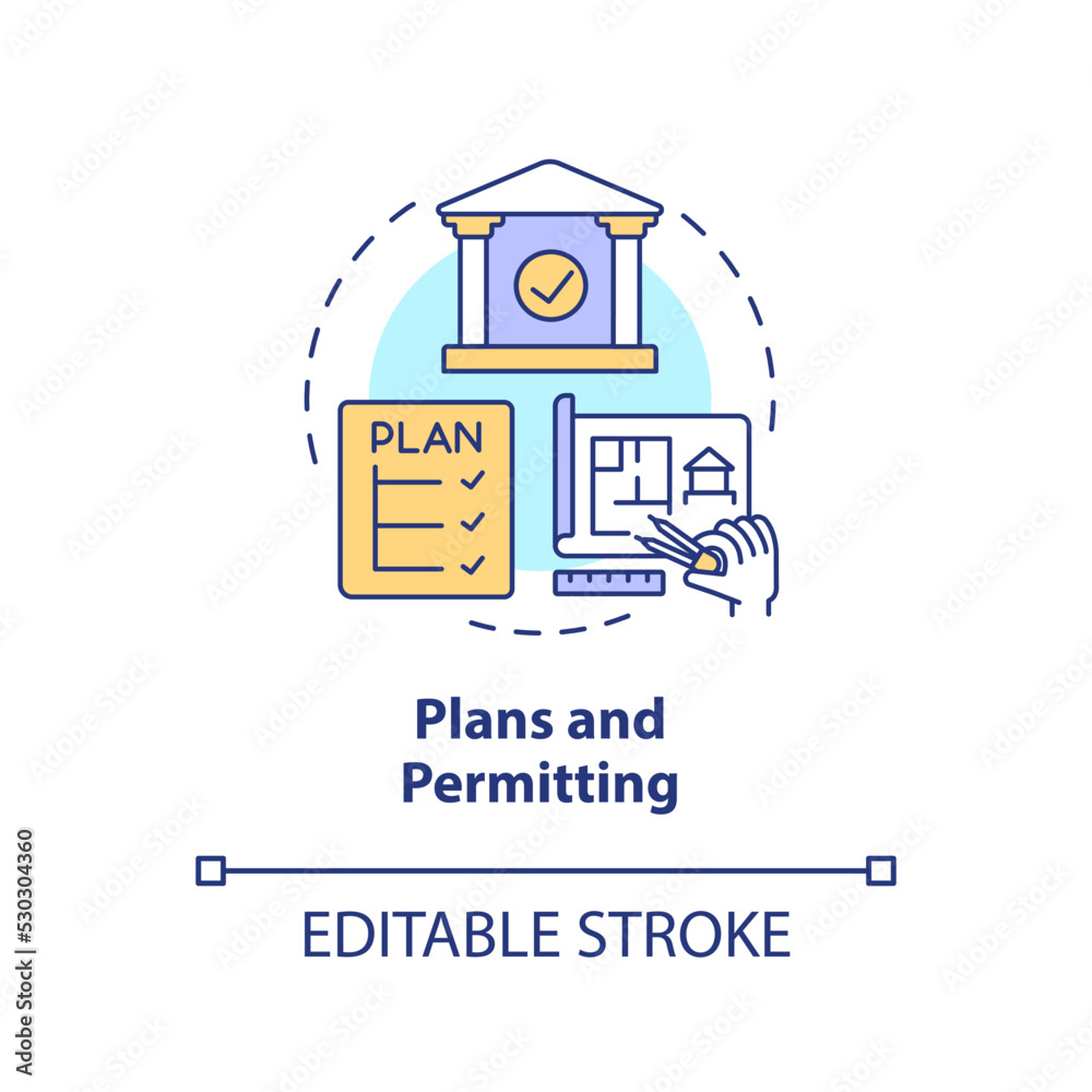 Plans and permitting concept icon. Approved project. Phase of home ...