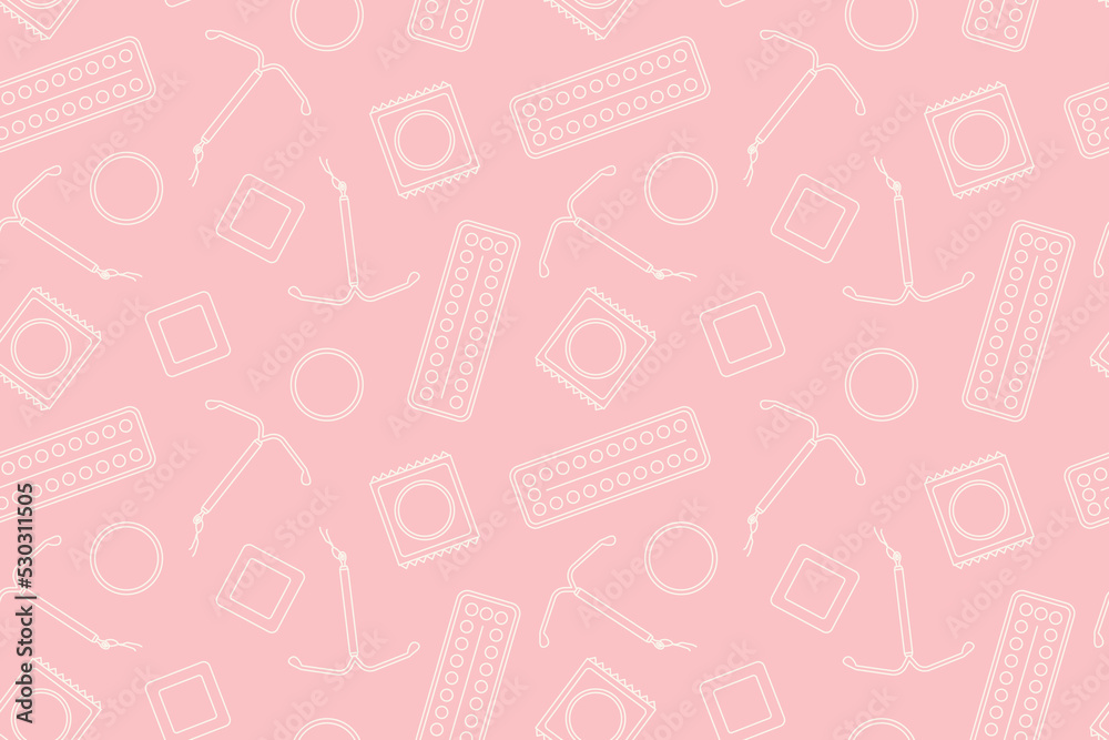 seamless medical pattern with contraceptive methods: condoms, birth ...
