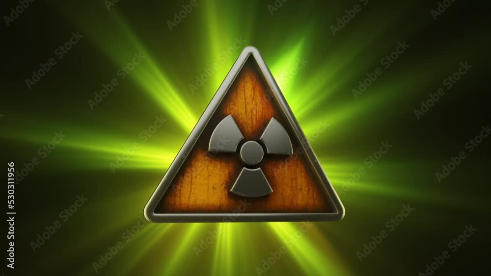 3D render animation of the radiation nuclear hazard symbol in a ...
