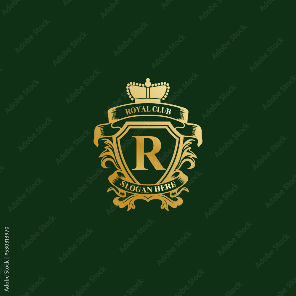 Luxury royal wing Letter R crest Gold color Logo vector. Crest logo ...