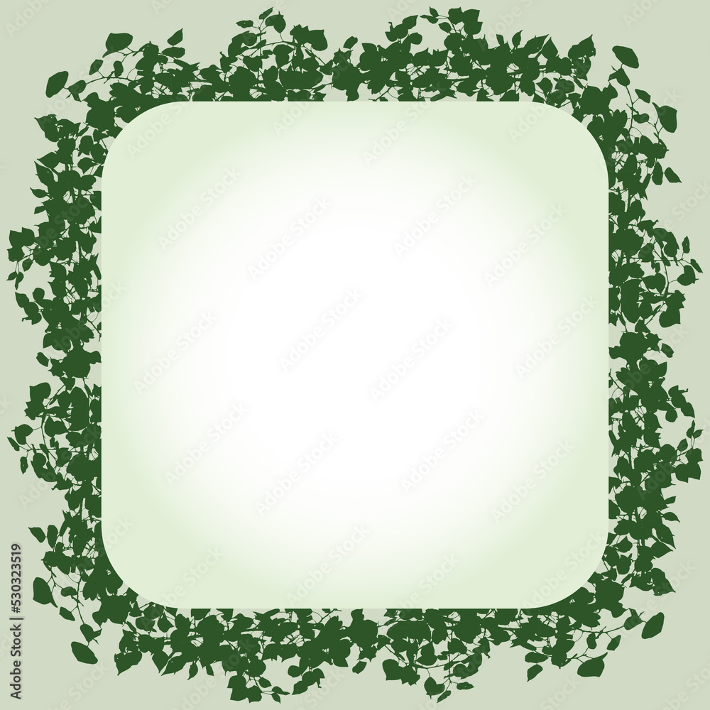 Square border from silhouettes branches deciduous trees with green ...