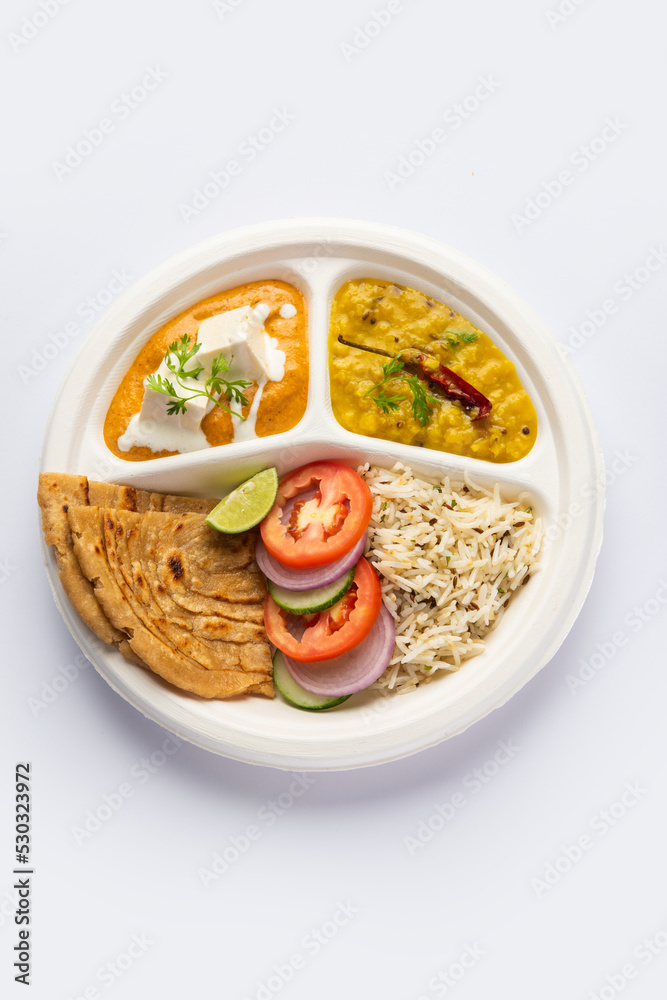 North Indian mini meal, parcel platter or combo thali with paneer ...