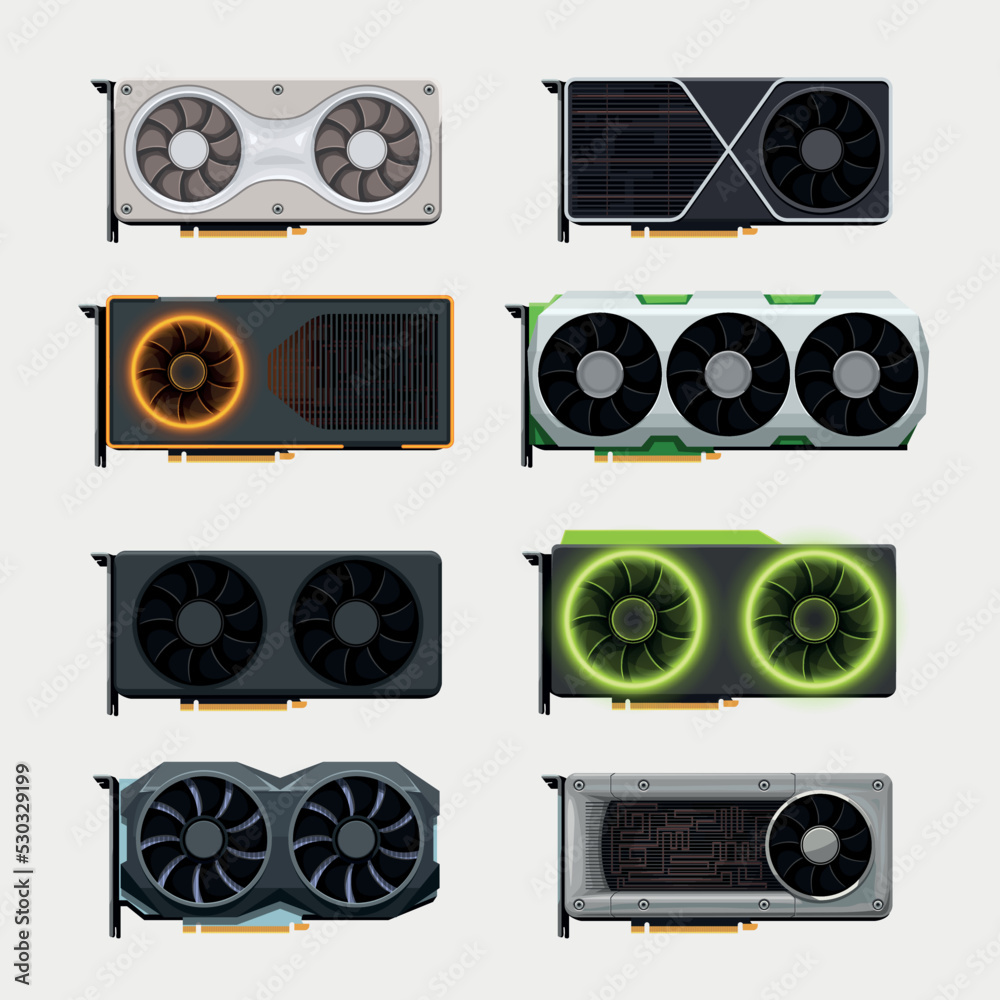 graphic cards isolated in set on white Stock Vector | Adobe Stock