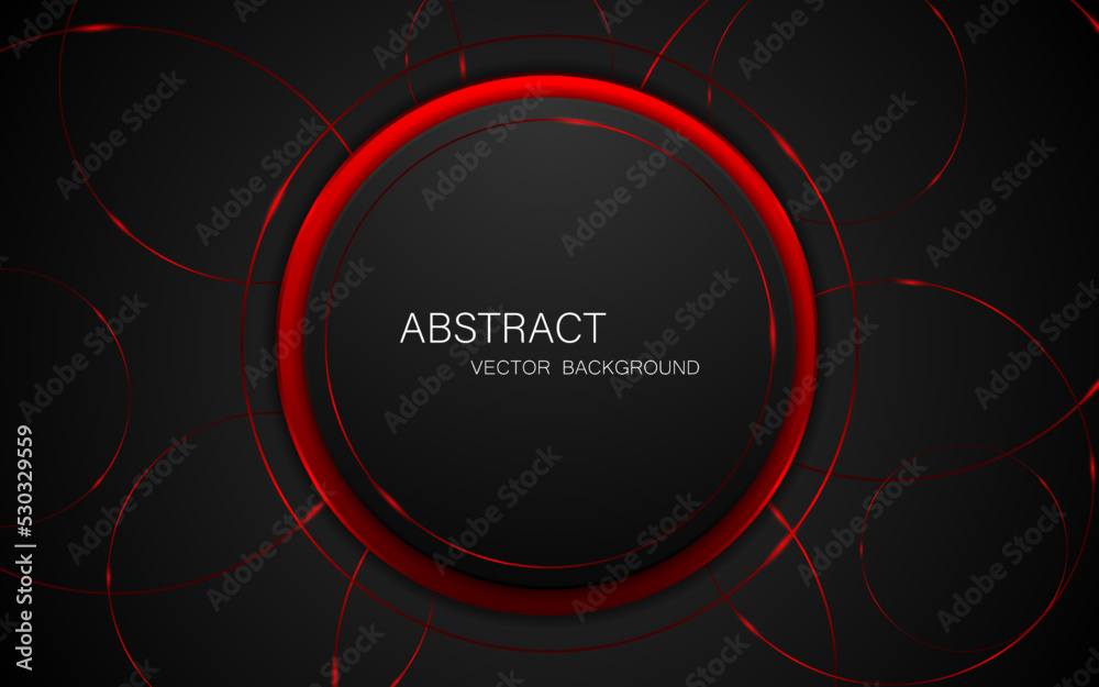 Abstract black and red circles with elegant red lines on black ...
