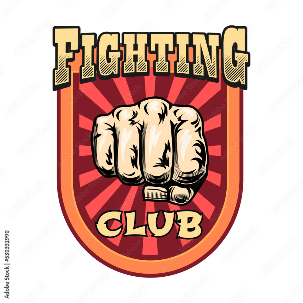 Fight club with fist label. Boxing and fighting club emblem with ...